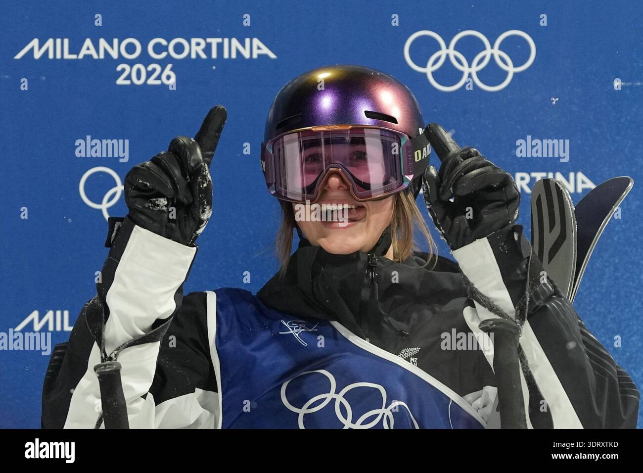 New Zealand's Mischa Thomas reacts during the women's freestyle skiing ...