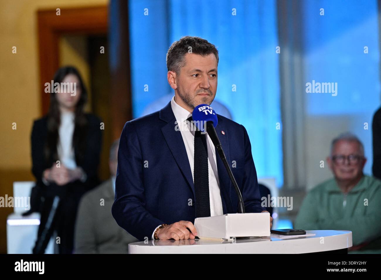 Franck Allisio (Rassemblement National) pictured as BFM Channel TV host ...