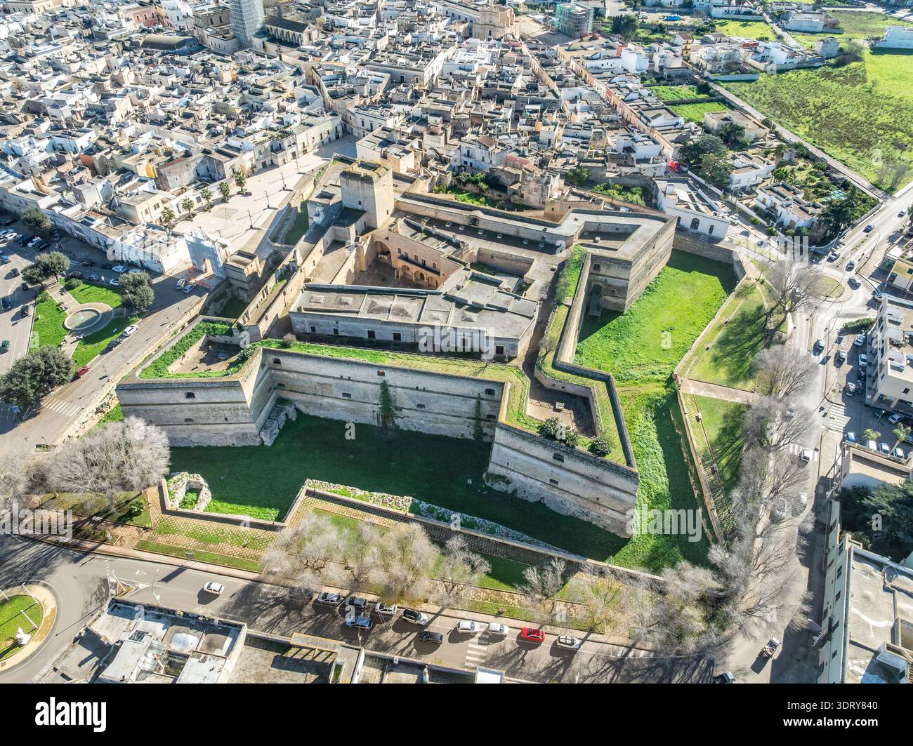 Aerial view of Copertino castle, massive Renaissance fortress features ...