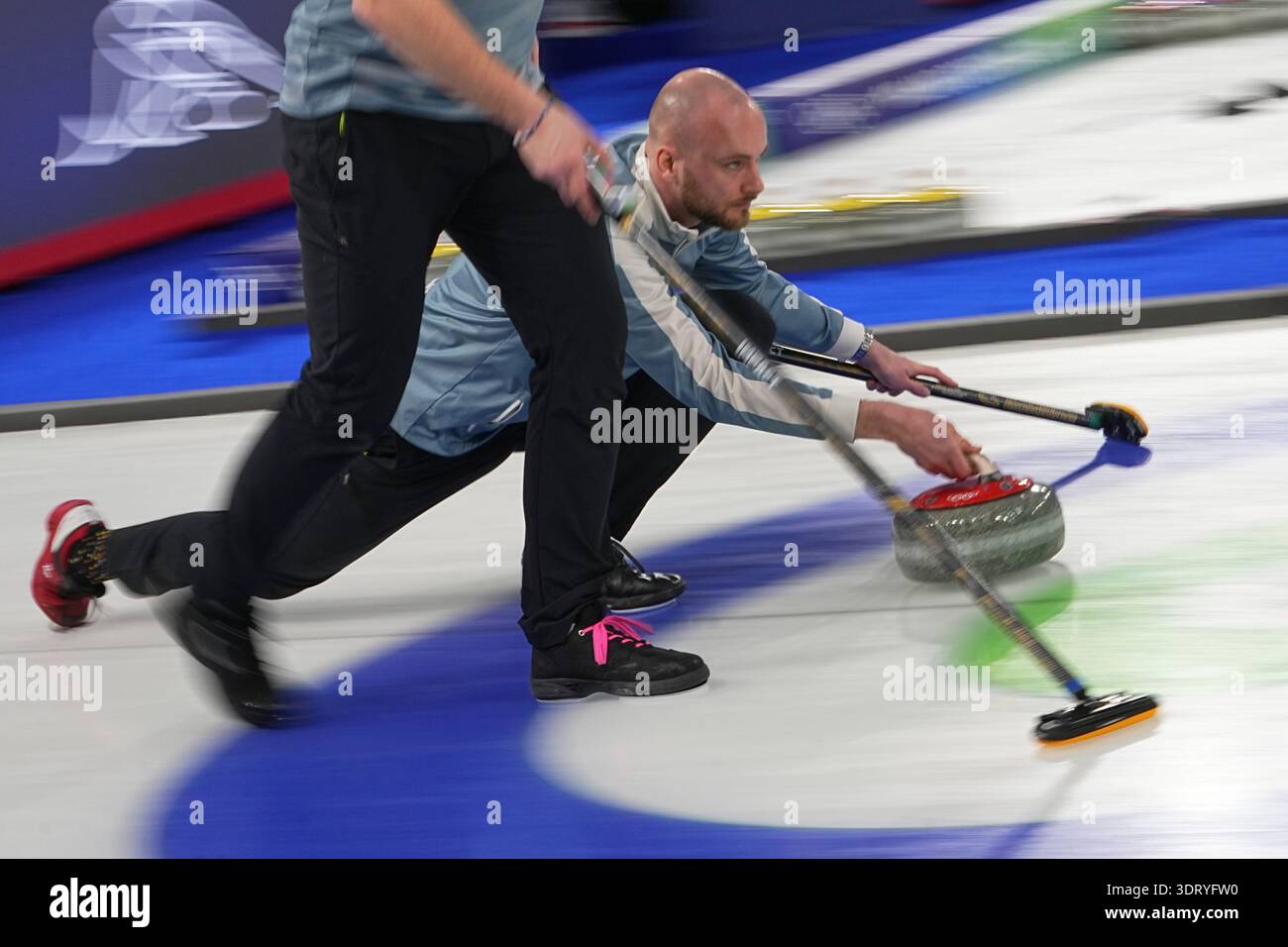 Norway's Magnus Ramsfjell competes in a men's curling semifinal match ...