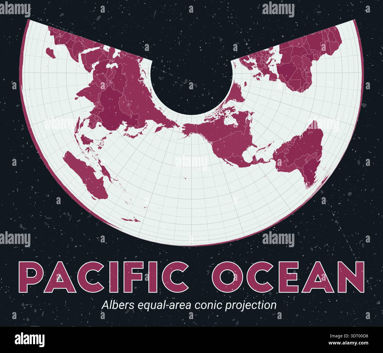 World map showing the Pacific Ocean using an Albers equal-area conic ...