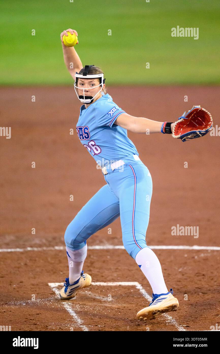 Kansas pitcher Chloe Barber (26) pitches during an NCAA softball game ...