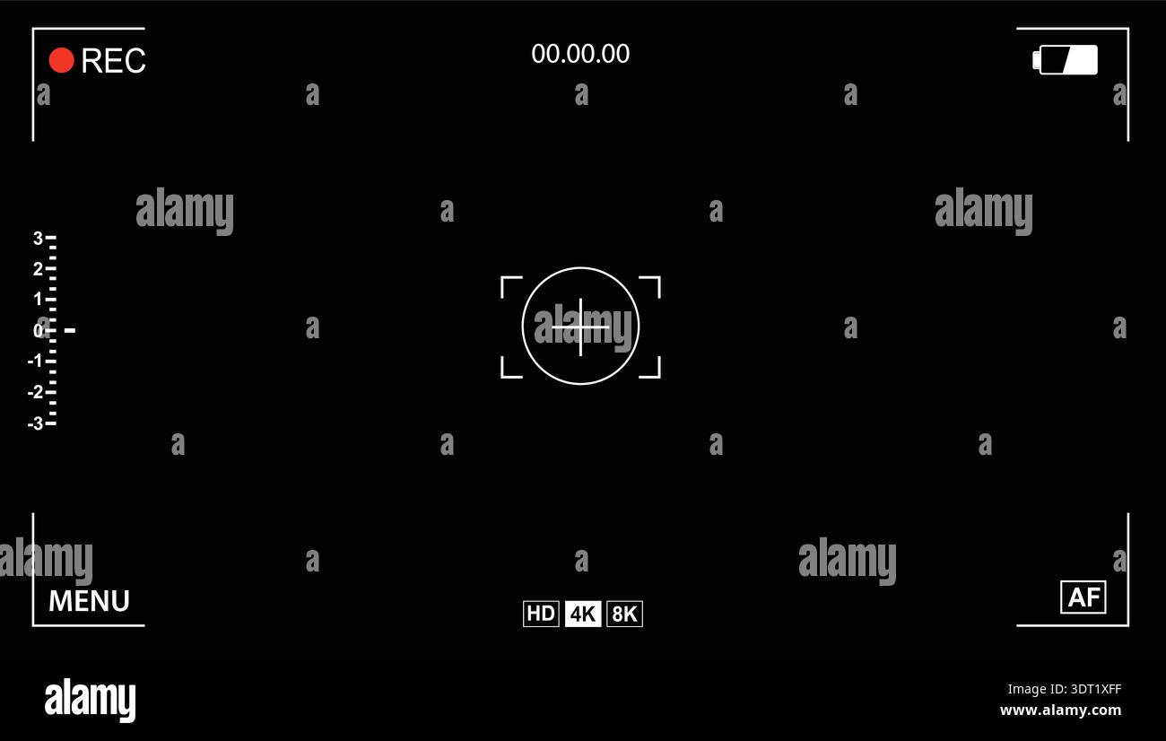 Camera viewfinder recording interface on a black background with focus ...
