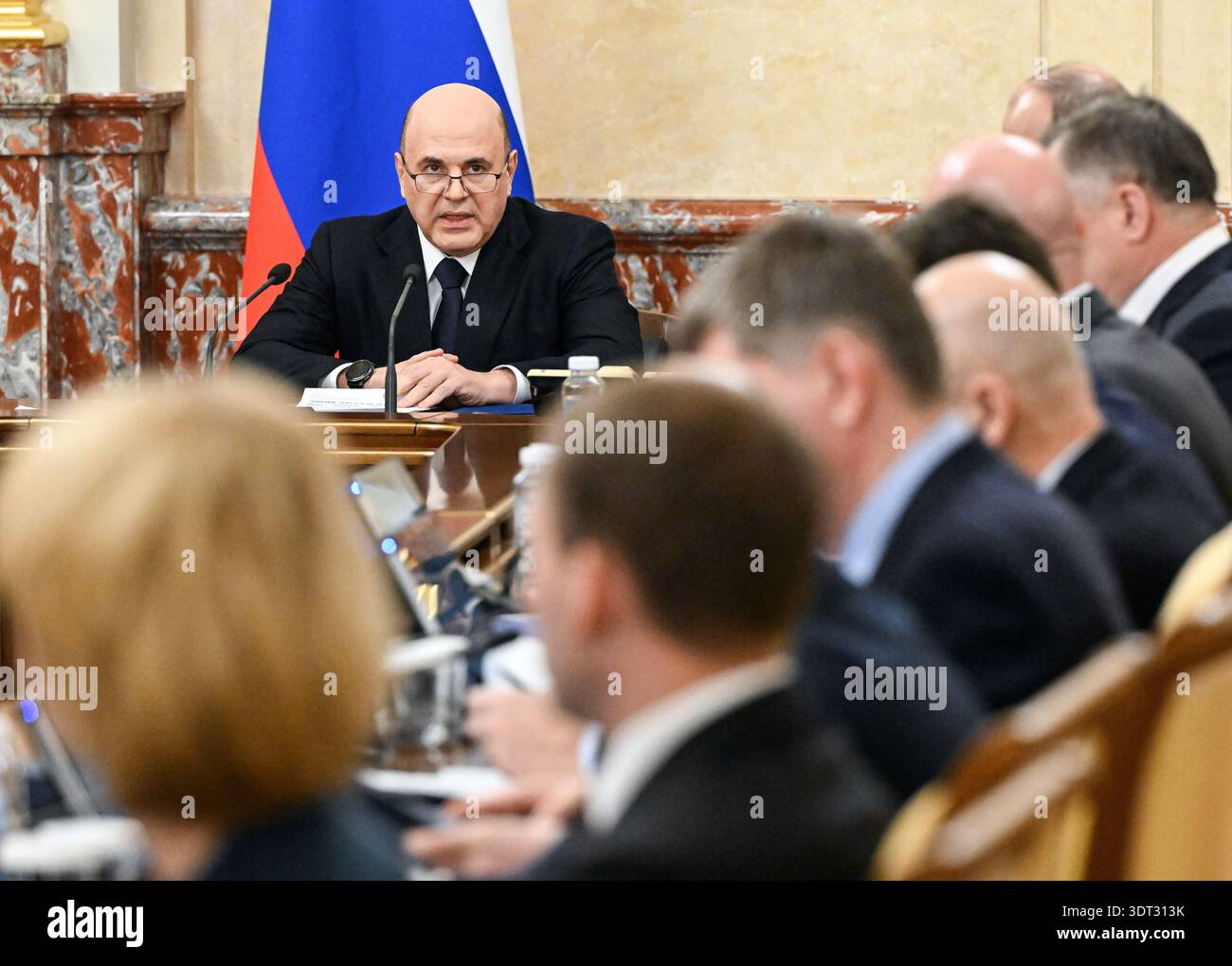 Russian Prime Minister Mikhail Mishustin during the meeting. Credit ...