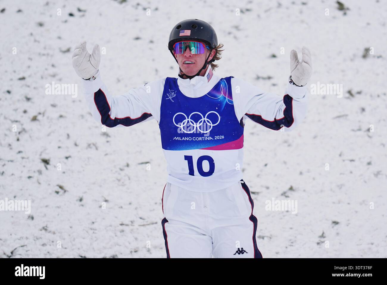 United States' Connor Curran reacts during the men's freestyle skiing ...