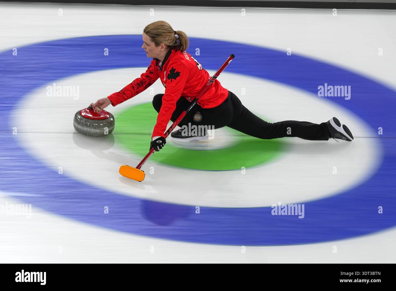 Canada's Tracy Fleury competes during a women's curling semifinal match ...