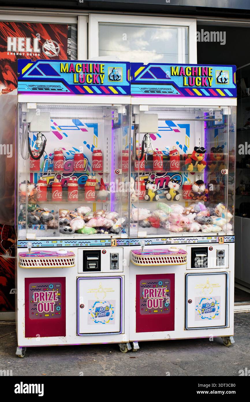 Gzira, Malta - February 17, 2026: Two Machine Lucky claw crane game ...
