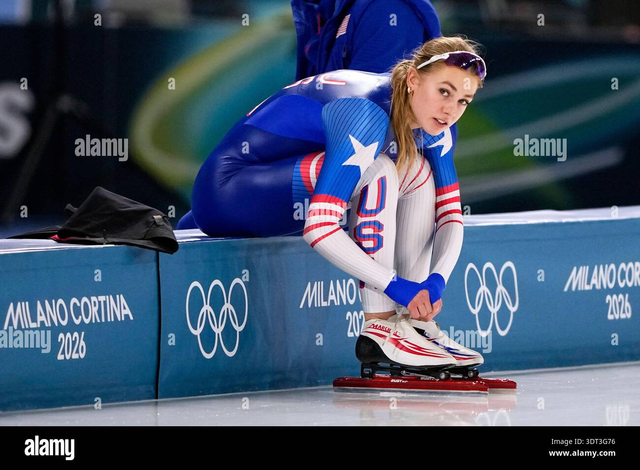 Greta Myers of the U.S. prepares to compete in the women's 1500 meters ...