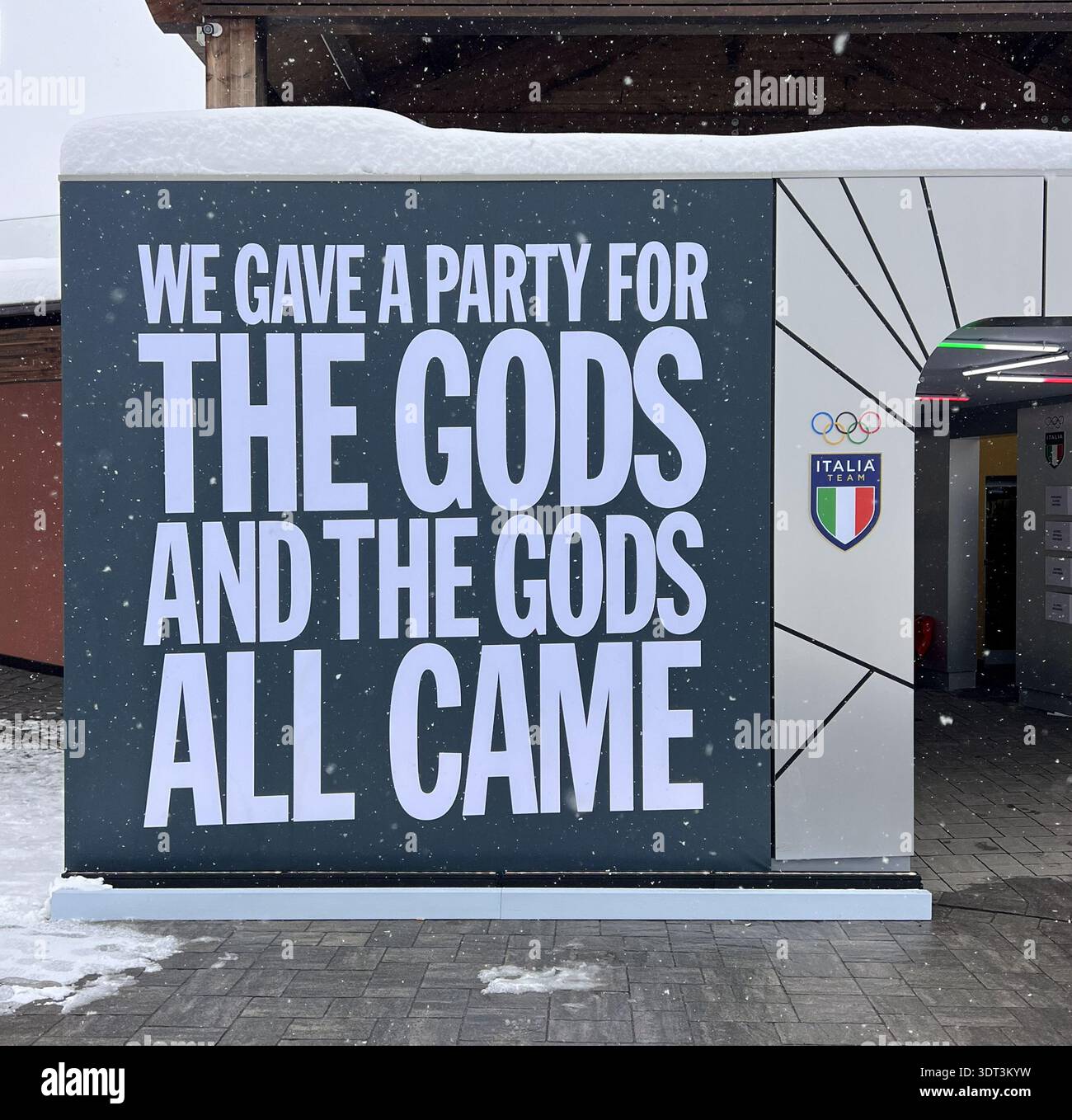Livigno, Italy - February 18, 2026: Promotional slogan at Italia Team ...