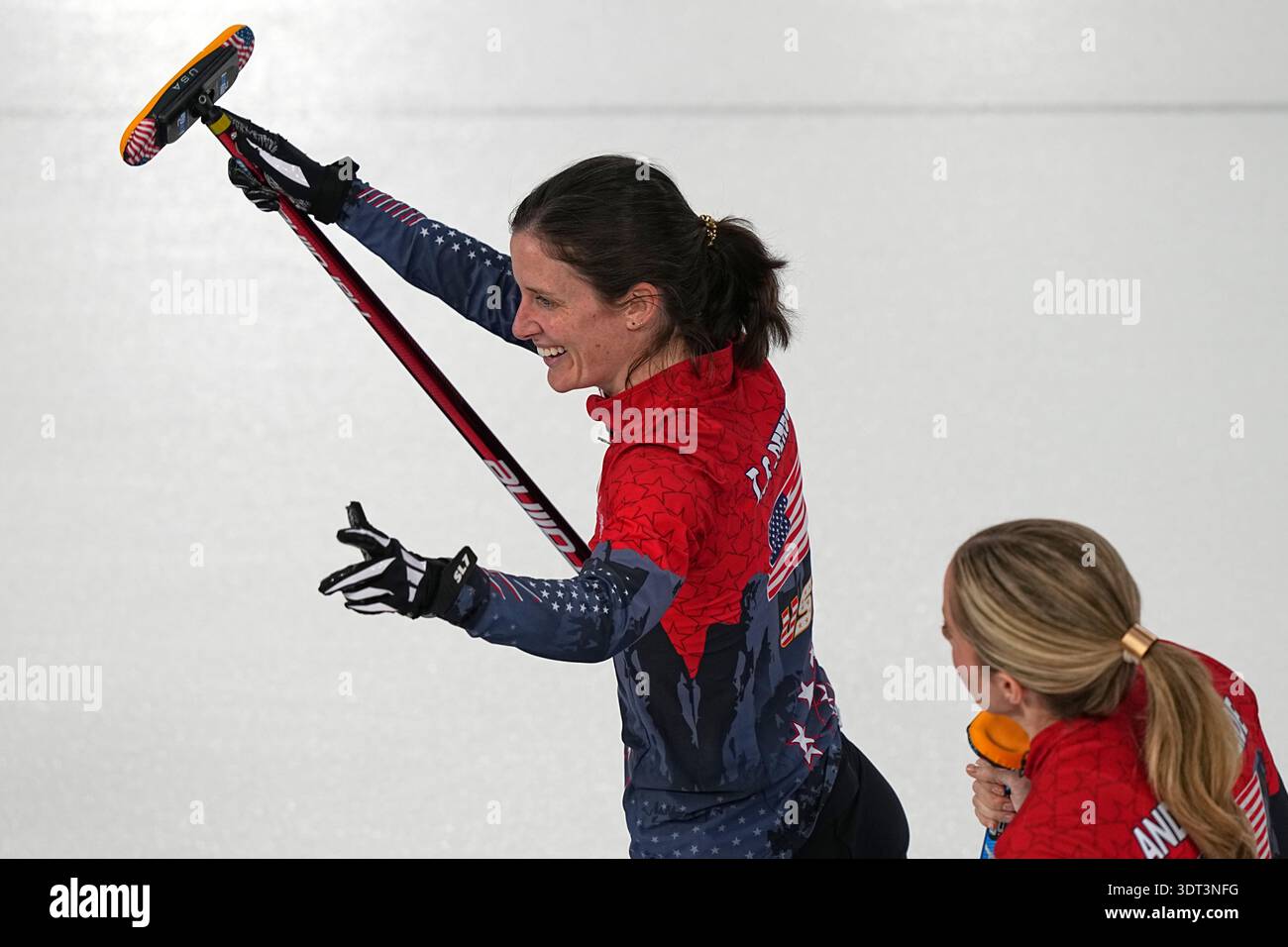 United States' Tabitha Peterson reacts during a women's curling ...