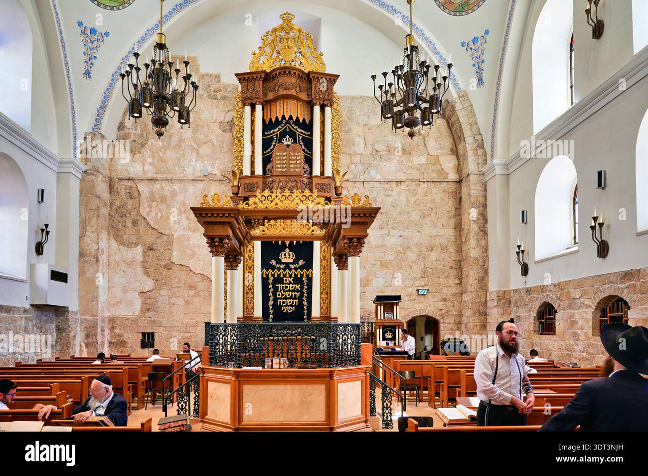 Inside Hurva Synagogue in Jerusalem, people gather for prayer and ...