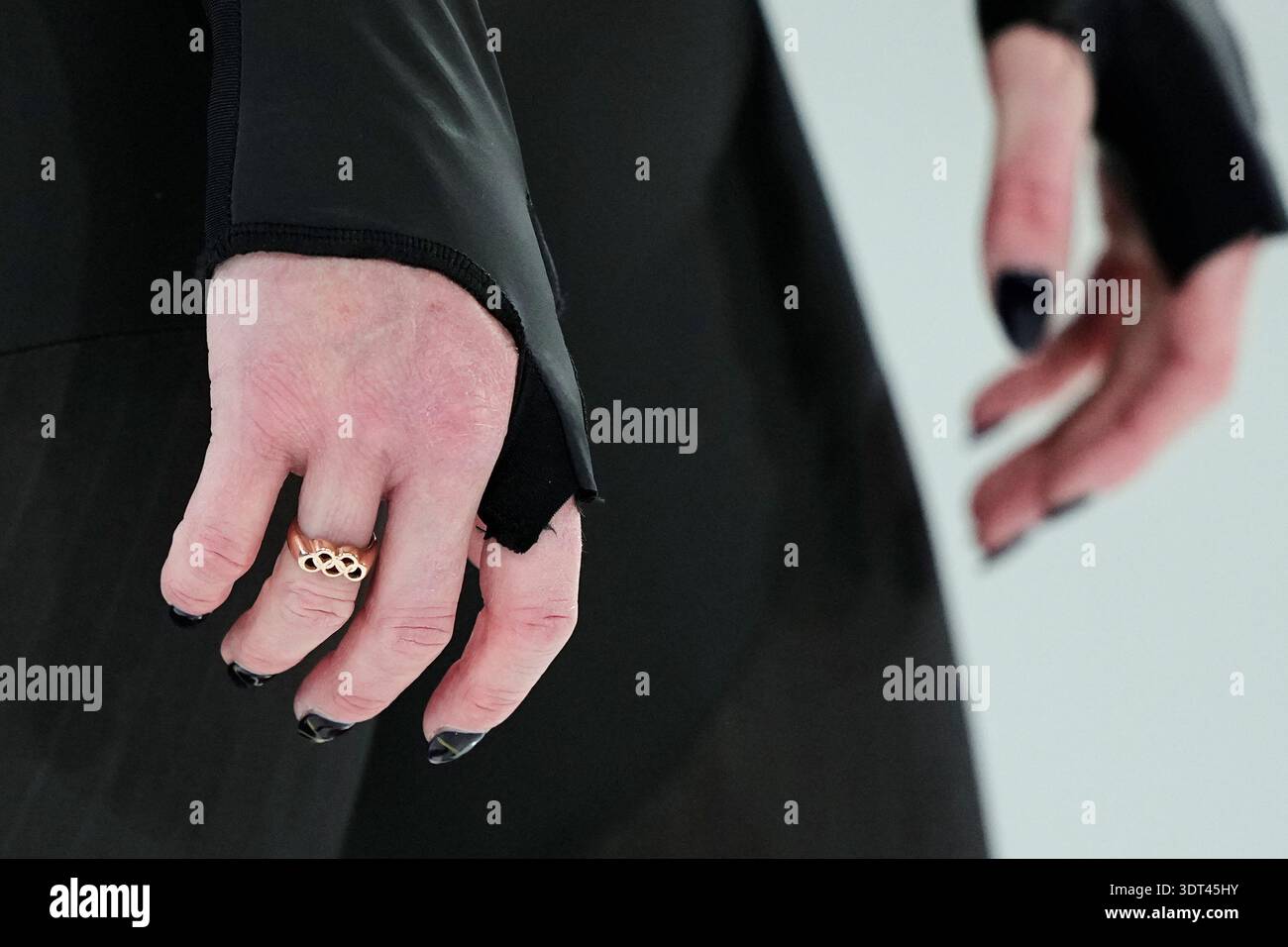 Ivanie Blondin of Canada wears the Olympics Rings on a ring in the ...