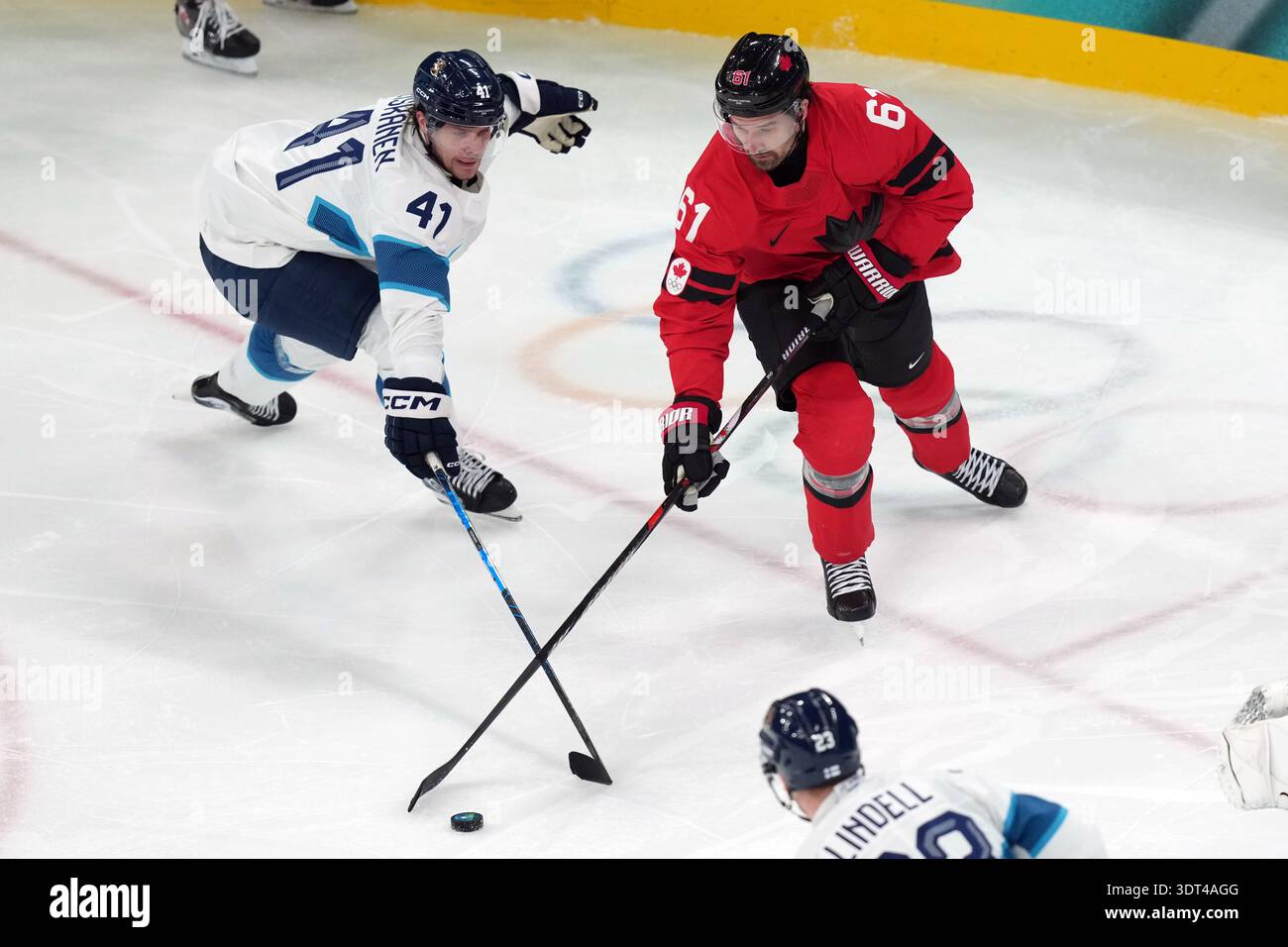 Finland's Miro Heiskanen (41) and Canada's Mark Stone (61) battle for ...