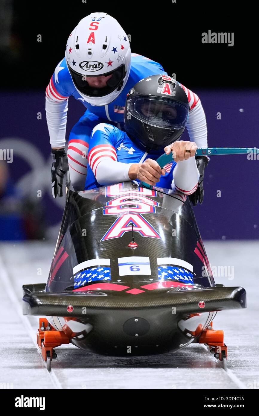 United States' Elana Meyers Taylor, right, and Jadin O'Brien start for ...