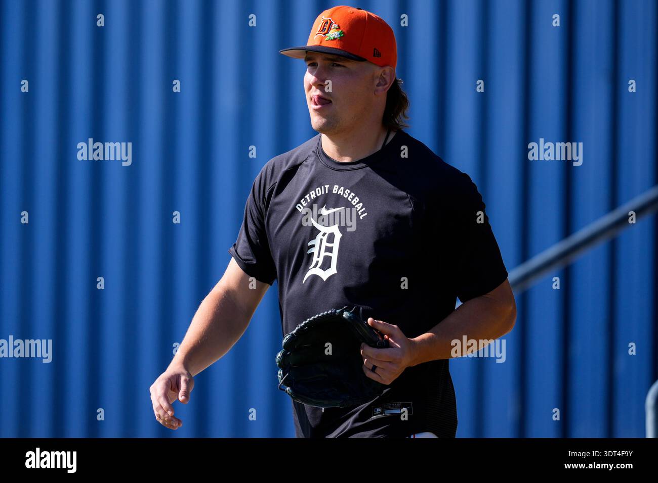 Detroit Tigers pitcher Tyler Holton walks on the field during workouts ...