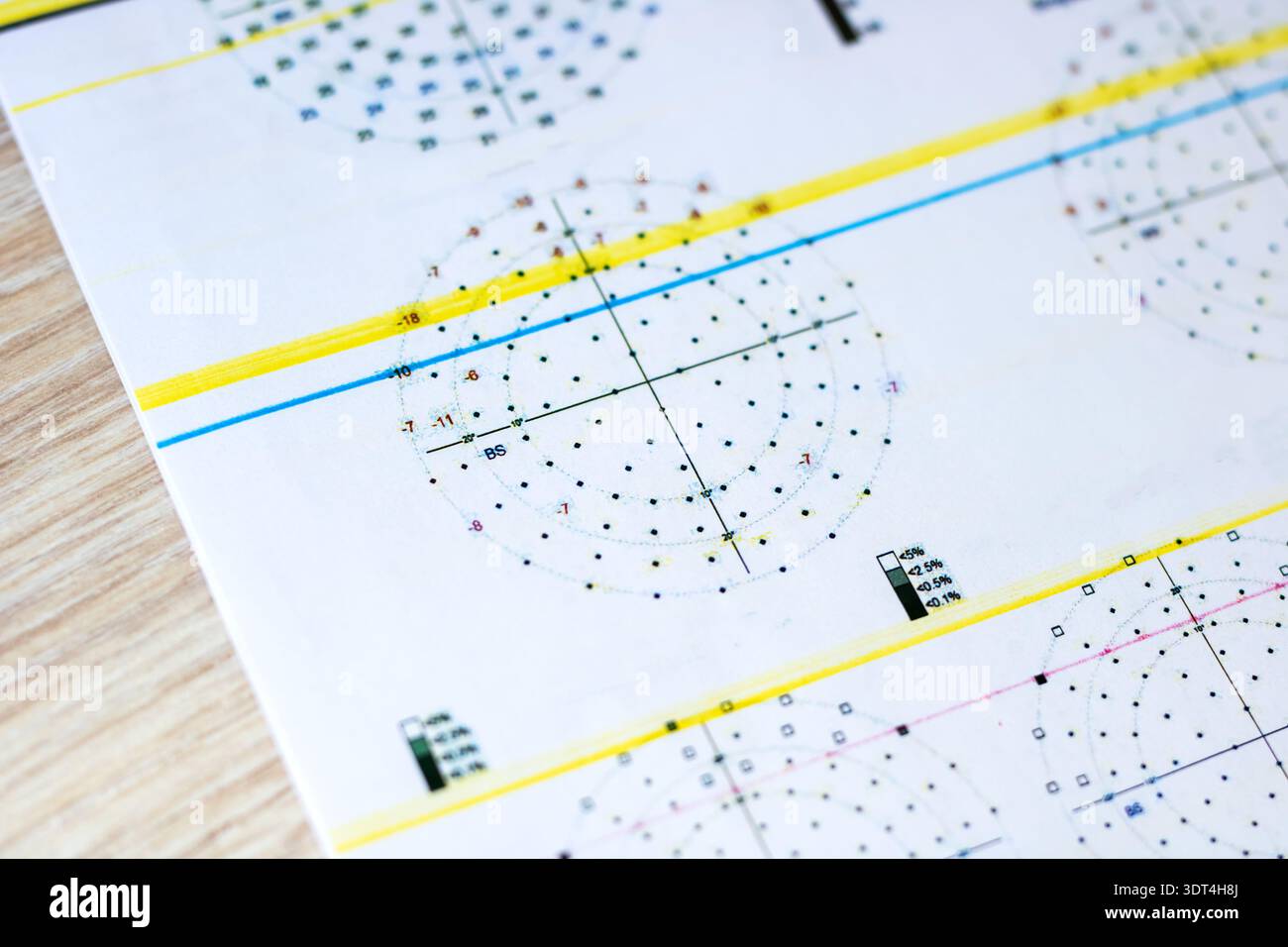 Print calibration test sheet showing cyan magenta yellow black ...
