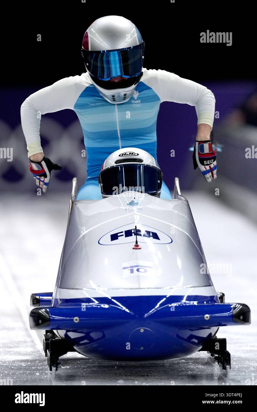 France's Margot Boch, right, and Carla Senechal start for a two women ...