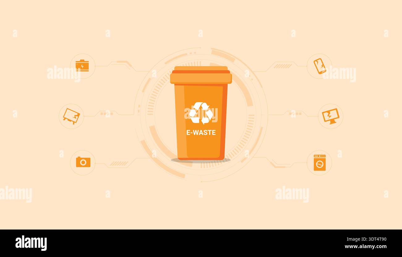Electronic waste recycling bin with device icons, sustainable e waste ...