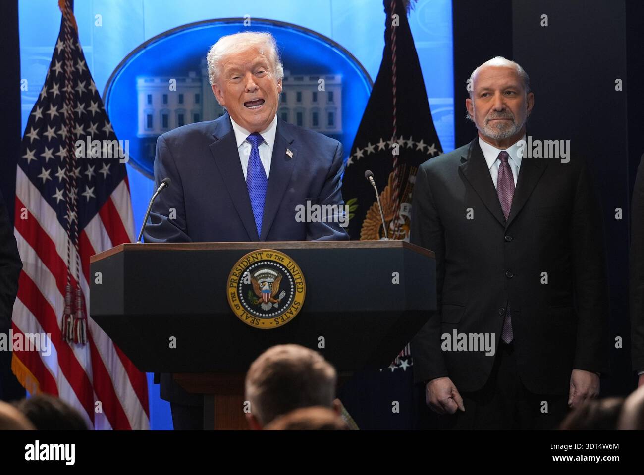 President Donald Trump speaks during a press briefing at the White ...