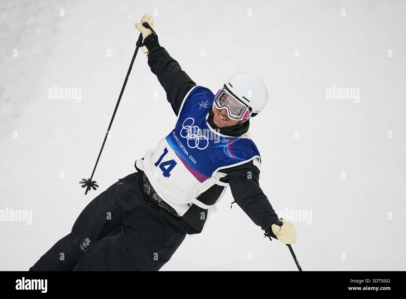 New Zealand's Ben Harrington reacts during the men's freestyle skiing ...