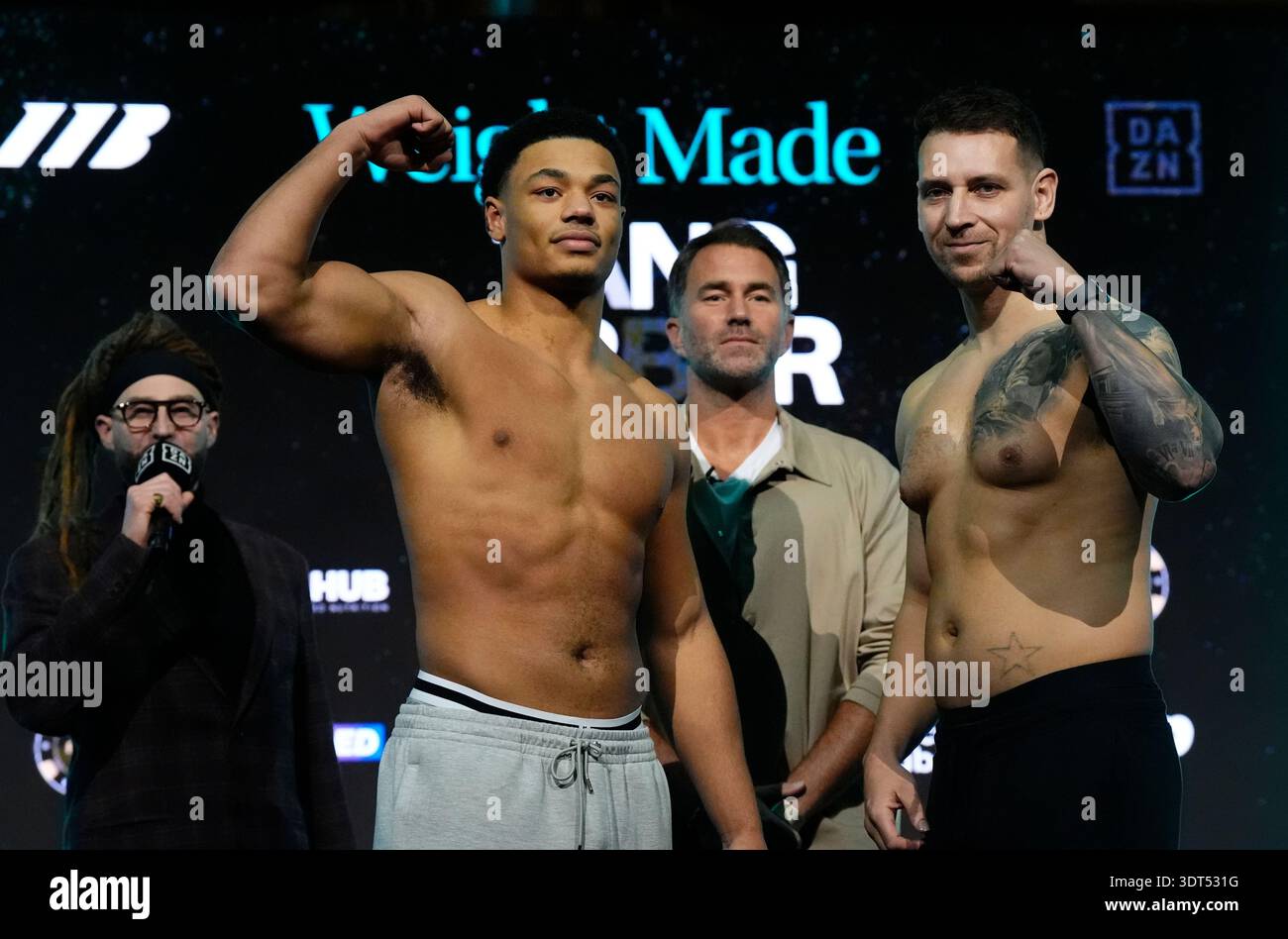 Leo Atang and Dan Garber face off during a weigh-in at the Albert Hall ...