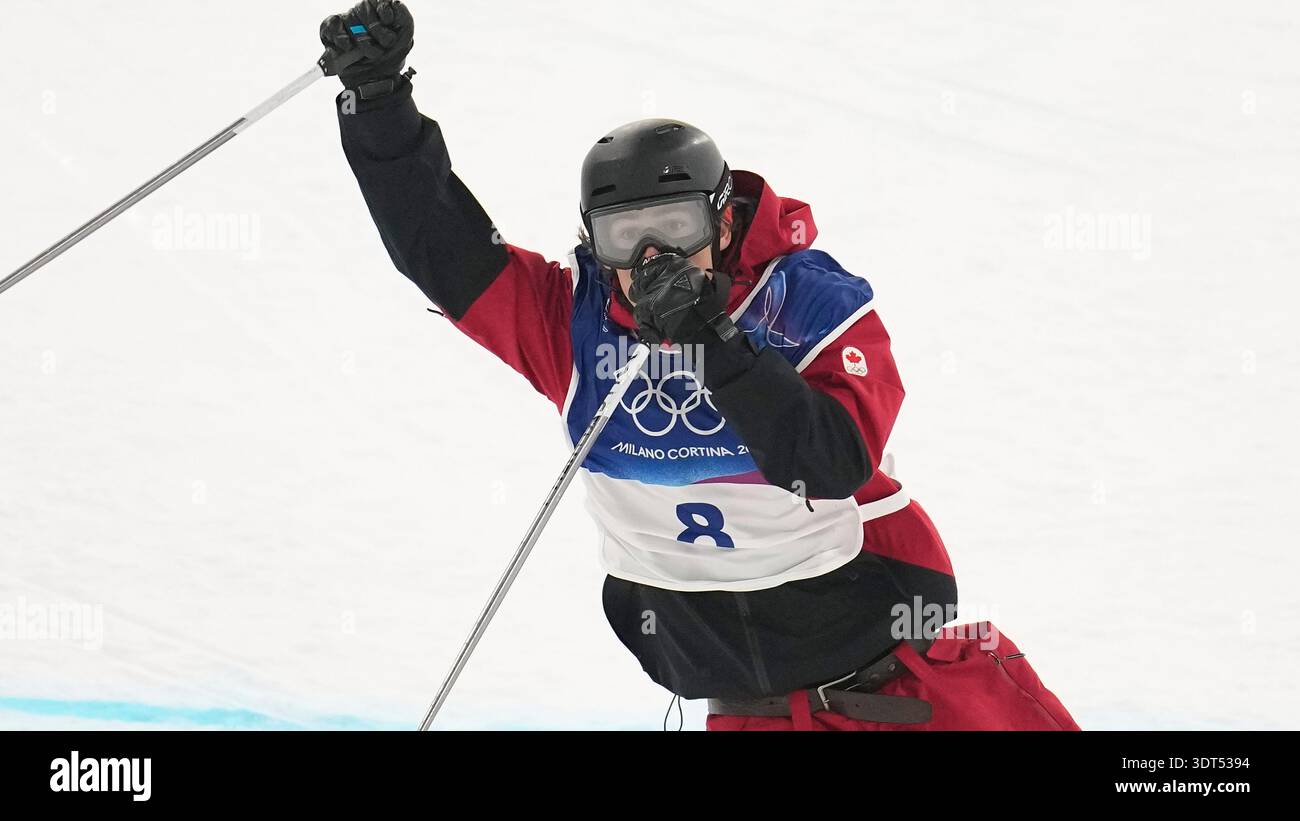 Canada's Andrew Longino reacts during the men's freestyle skiing ...