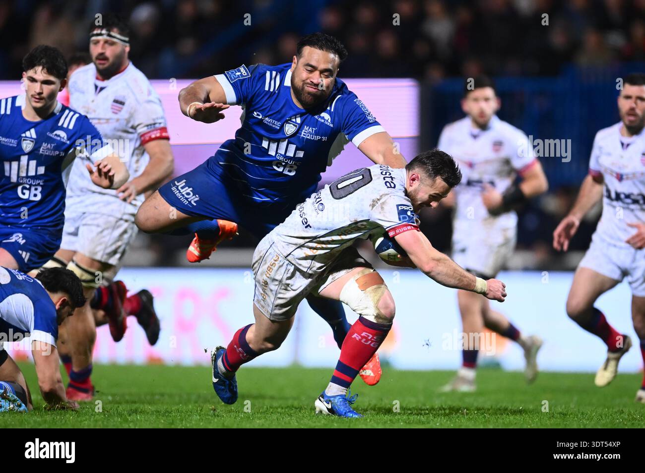 Caleb Timu of Colomiers and Uruty Romain of Beziers during the Pro D2 ...