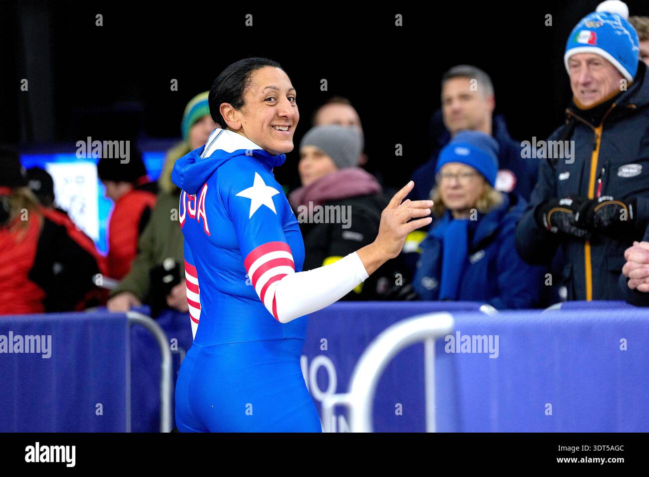 United States' Elana Meyers Taylor, front, smiles at the finish during ...
