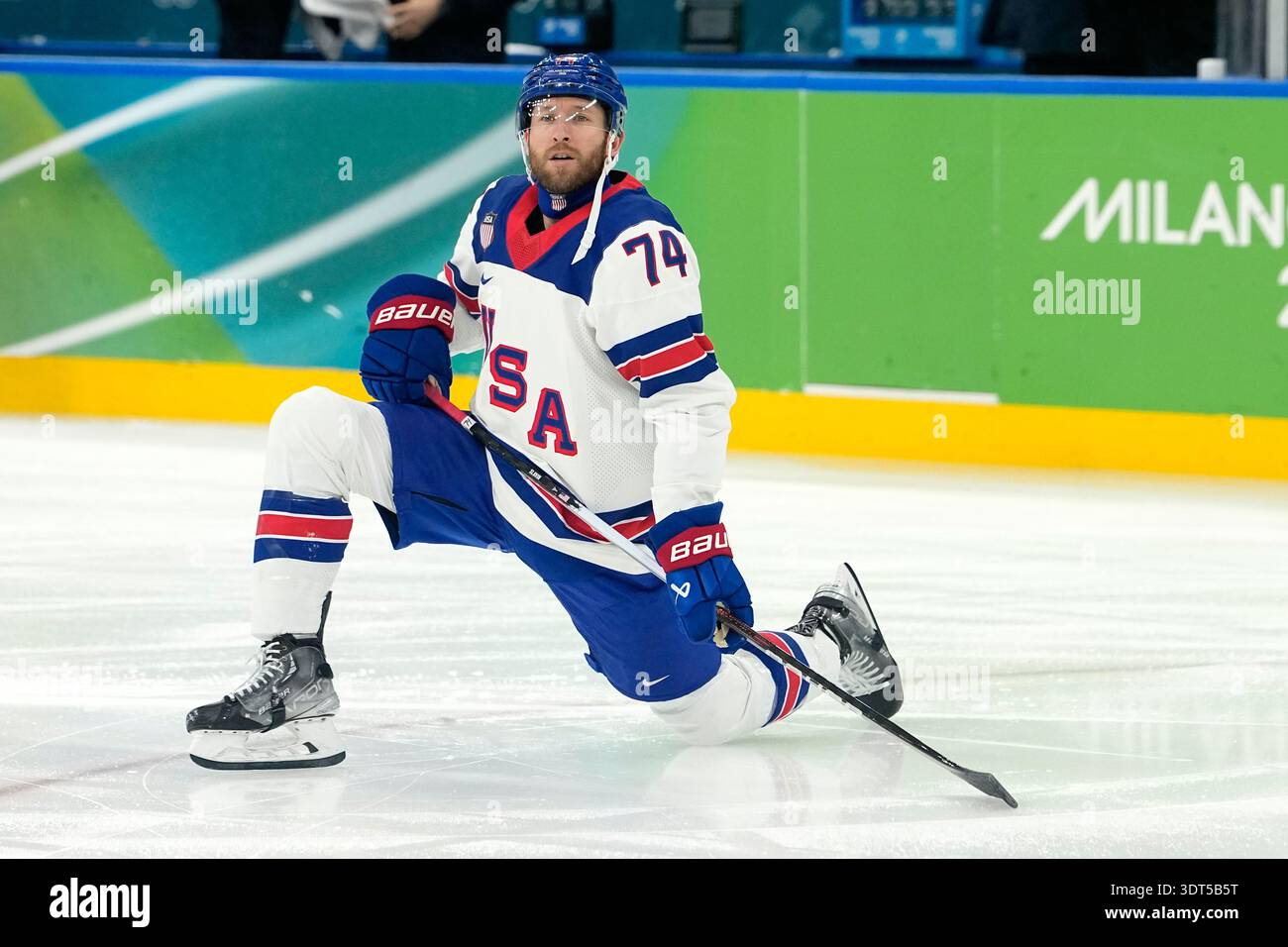 United States' Jaccob Slavin warms up before a men's ice hockey ...