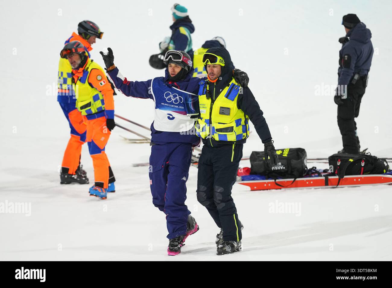 United States' Nick Goepper gestures as he walks after crashing during ...
