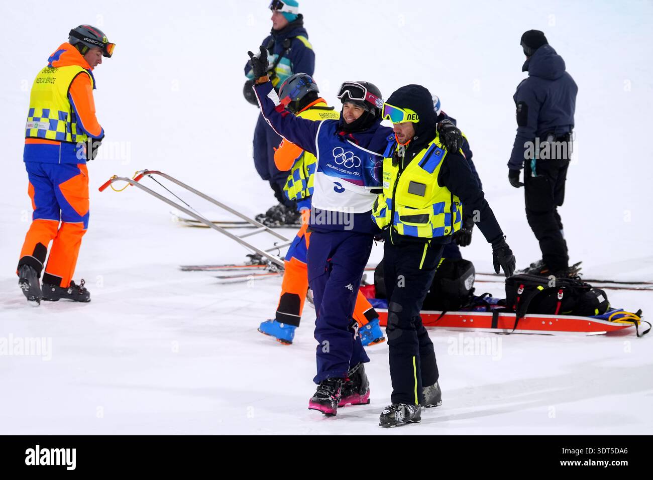 USA's Nick Goepper is helped after crashing on his final run during the ...