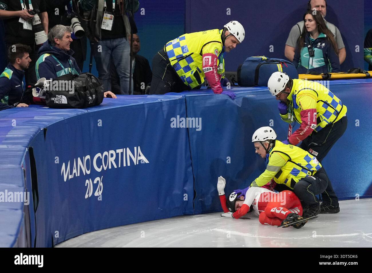Kamila Sellier of Poland is helped after a fall during the women's ...