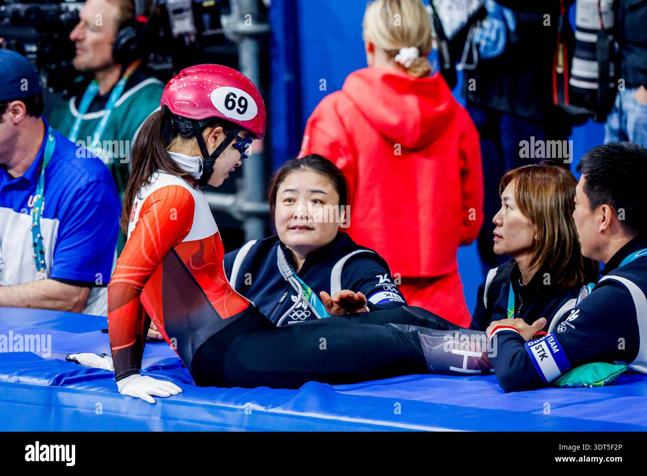 Ching Yan Lam of Hong Kong looks on while competing on the Short Track ...