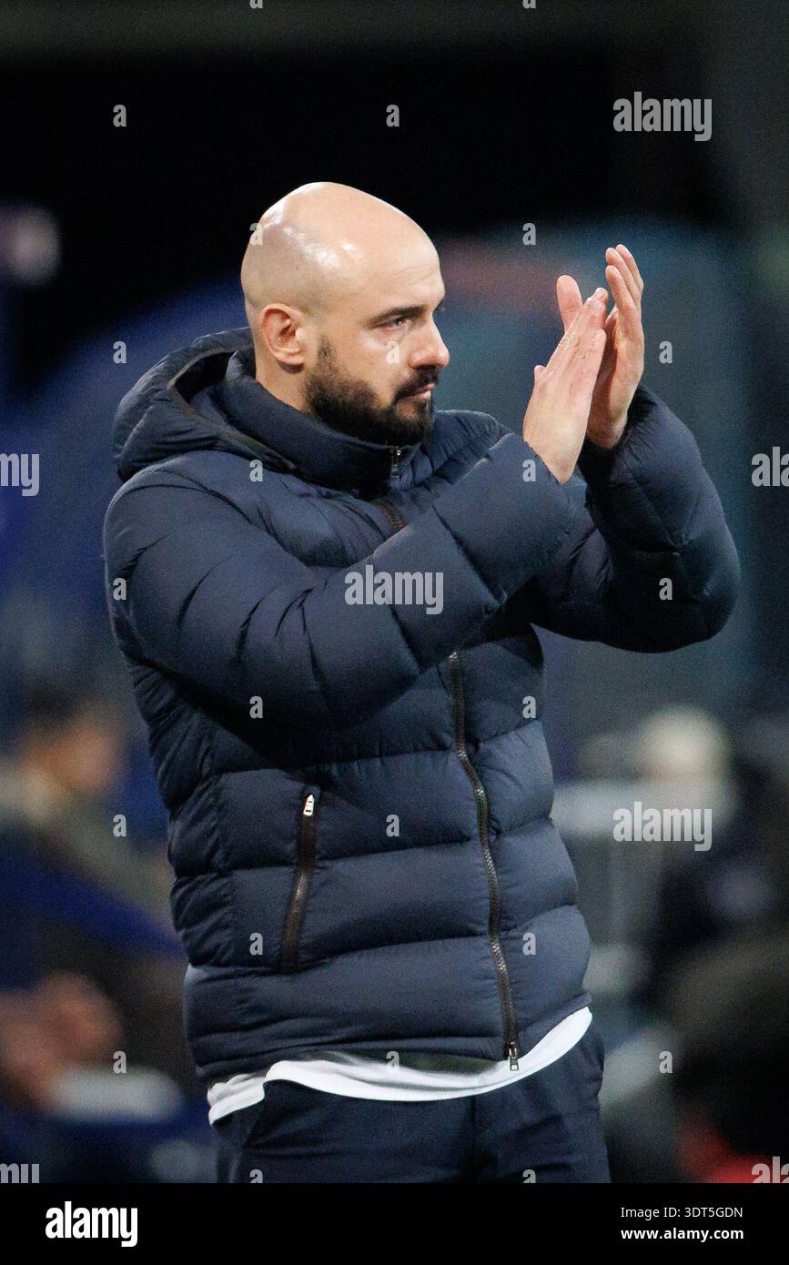 Gent, Belgium. 20th Feb, 2026. Cercle's head coach Onur Cinel pictured ...