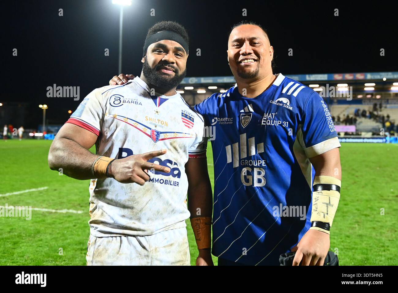 Atonio Ulutuipalelei of Colomiers and Masiwini Sireli of Beziers during ...