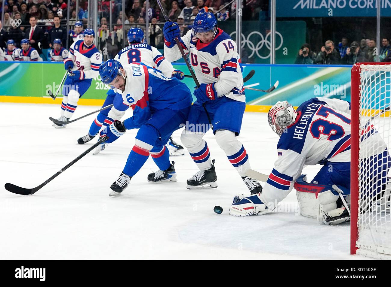Slovakia's Lukas Cingel (6) shoots during a men's ice hockey semifinal ...