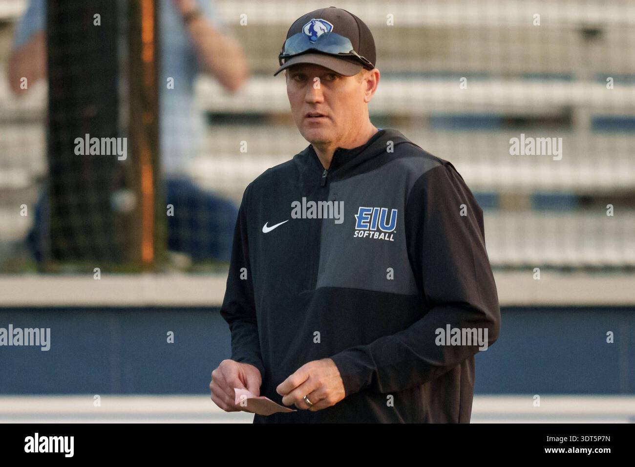 Eastern Illinois co-head coach Dan Paulson presents a roster during an ...