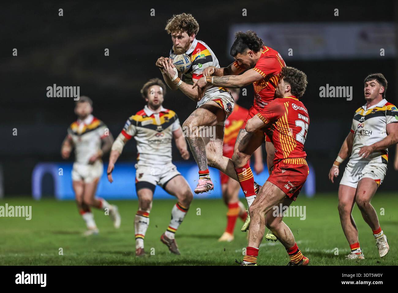 Ethan Ryan wins a high ball during the BetFred Super League match ...