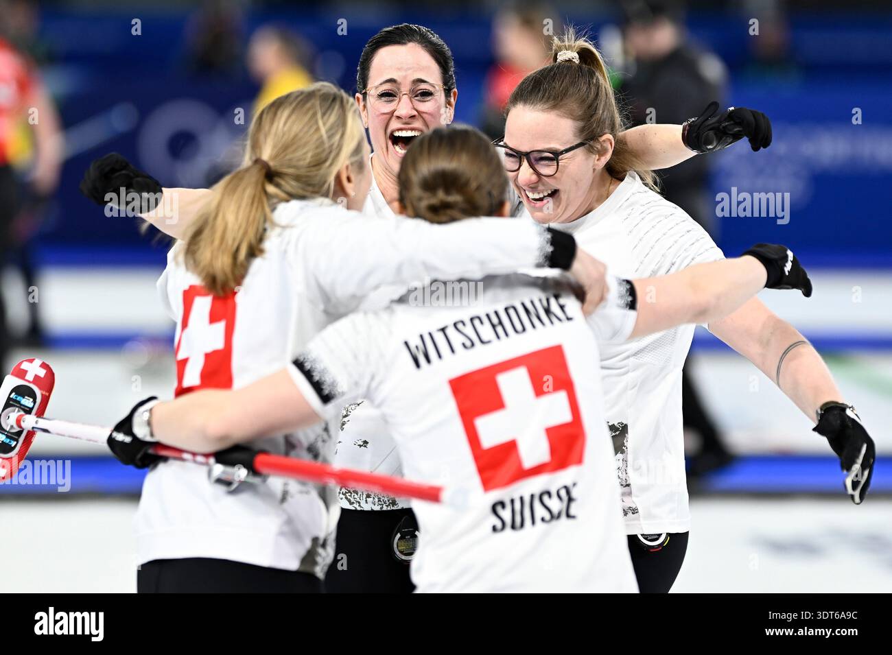 Members of Team Switzerland, Alina Paetz, Silvana Tirinzoni, Carole ...