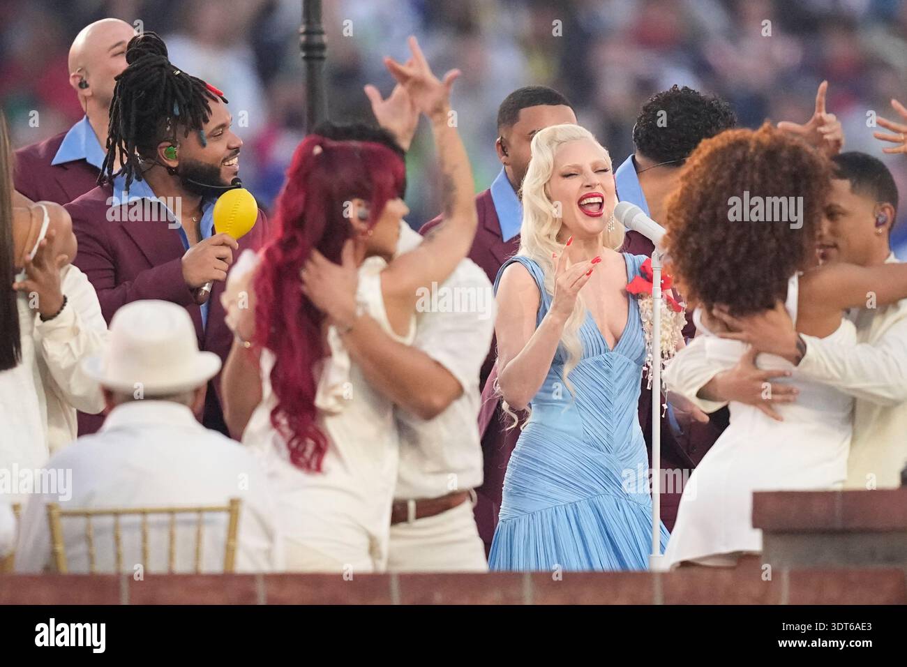 Lady Gaga performs during the halftime show of the NFL Super Bowl 60 ...