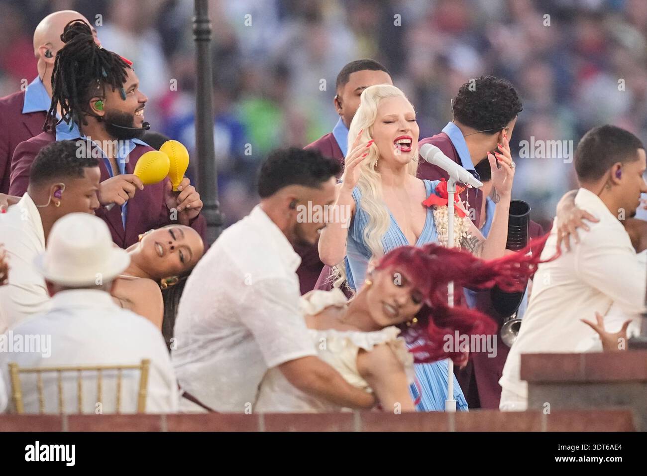 Lady Gaga performs during the halftime show of the NFL Super Bowl 60 ...