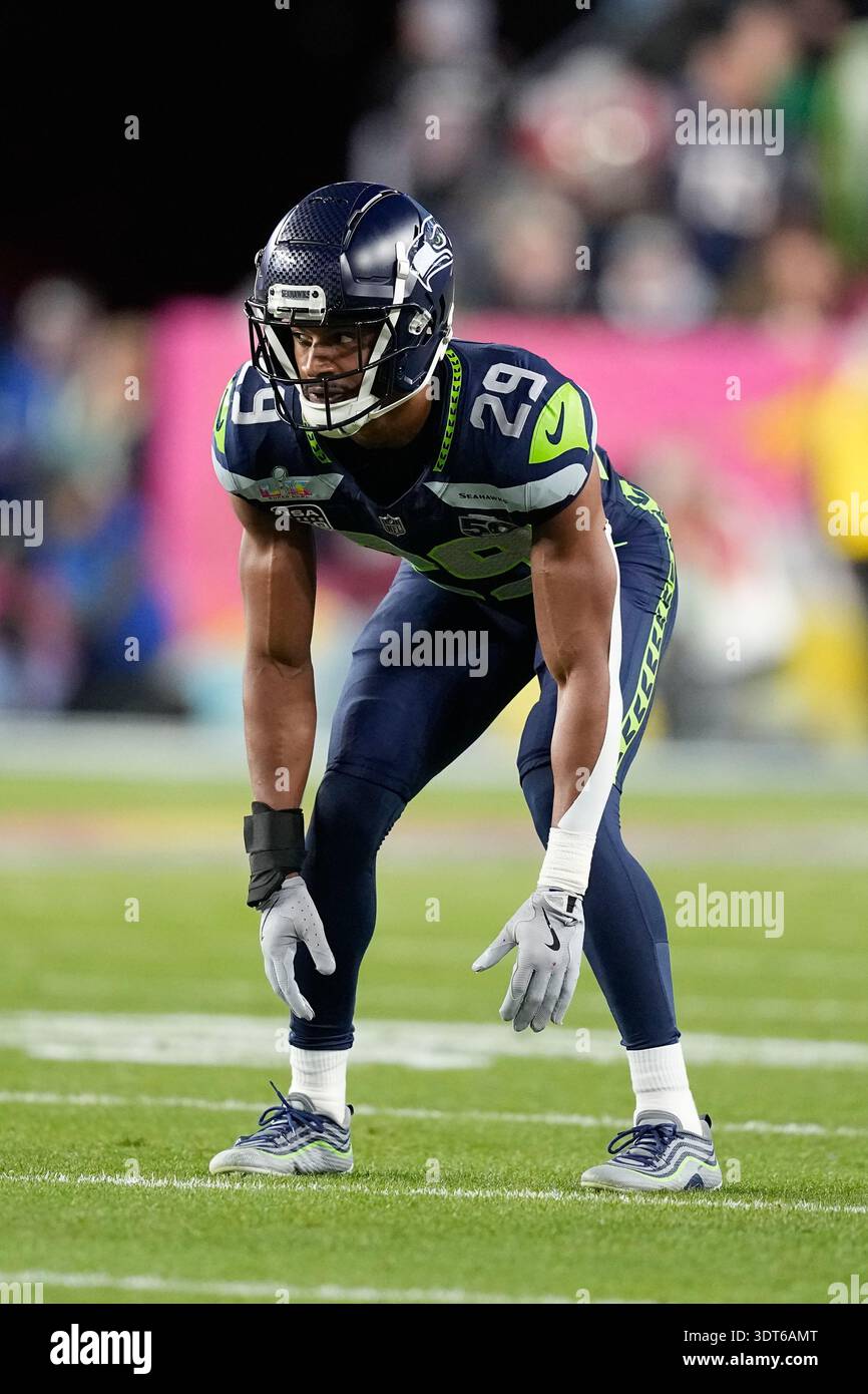 Seattle Seahawks cornerback Josh Jobe lines up against New England ...