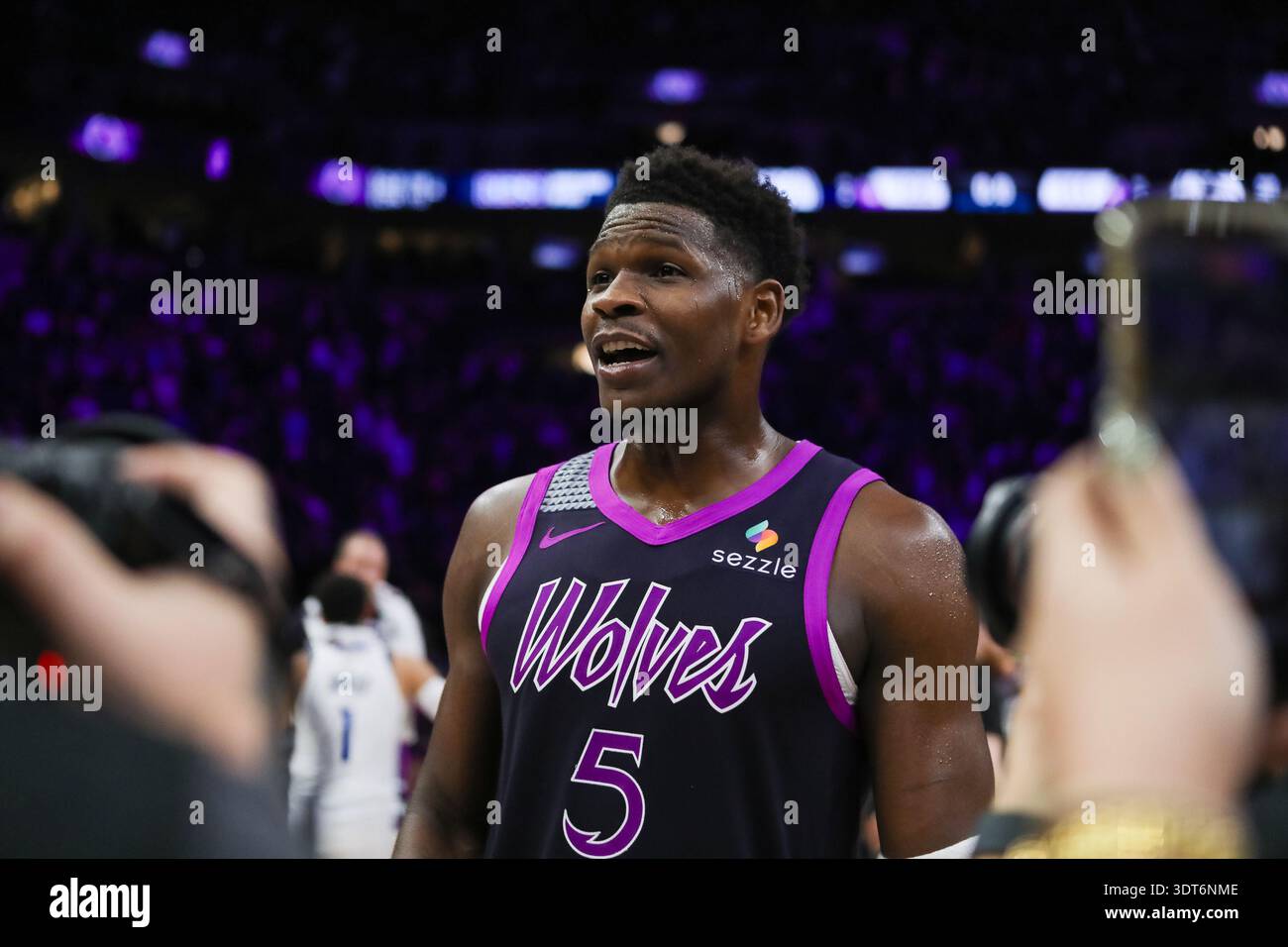 Minnesota Timberwolves' Anthony Edwards prepares for an interview after ...