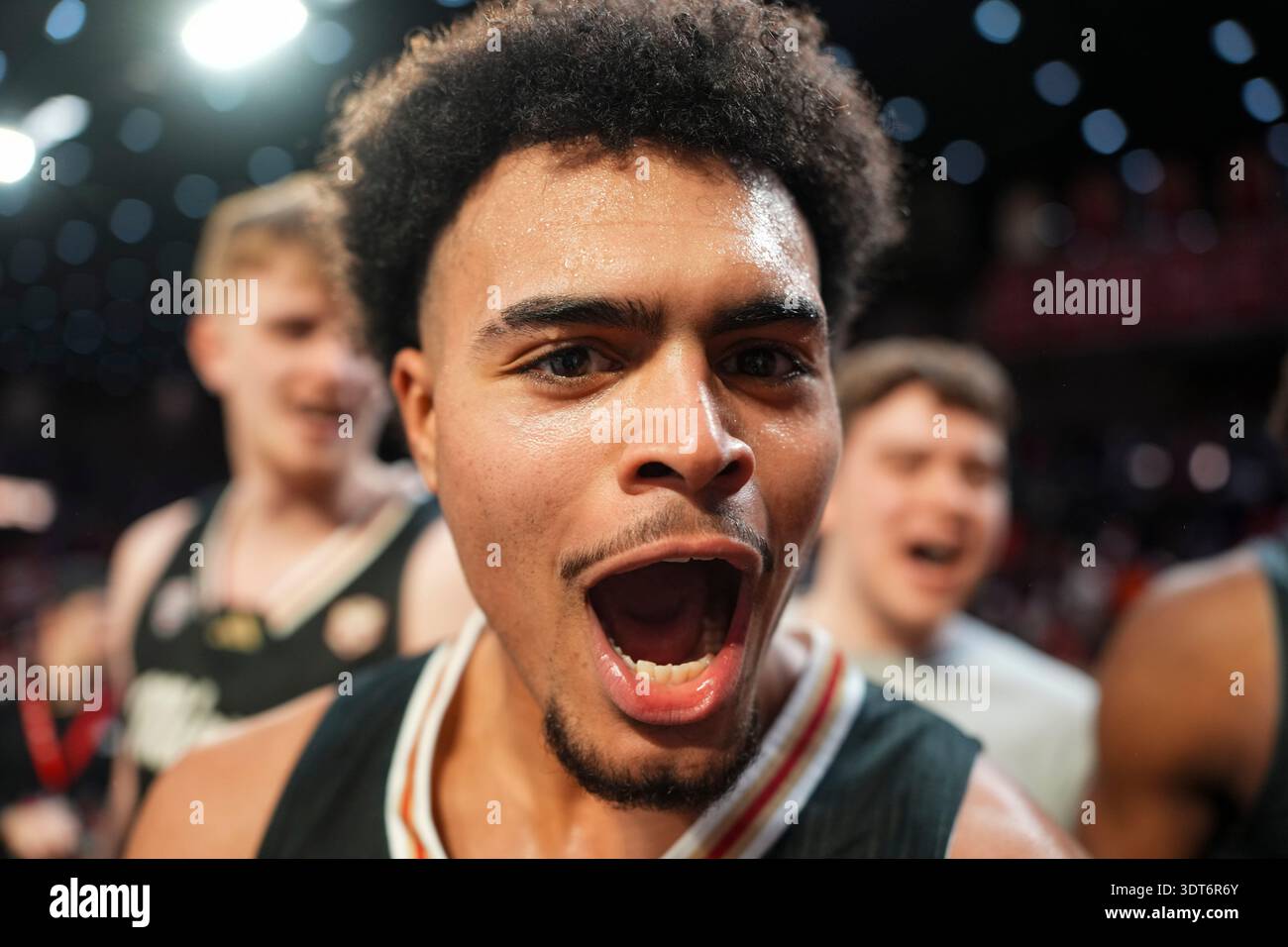 Miami (Ohio) Trey Perry celebrates with fans following an NCAA college ...