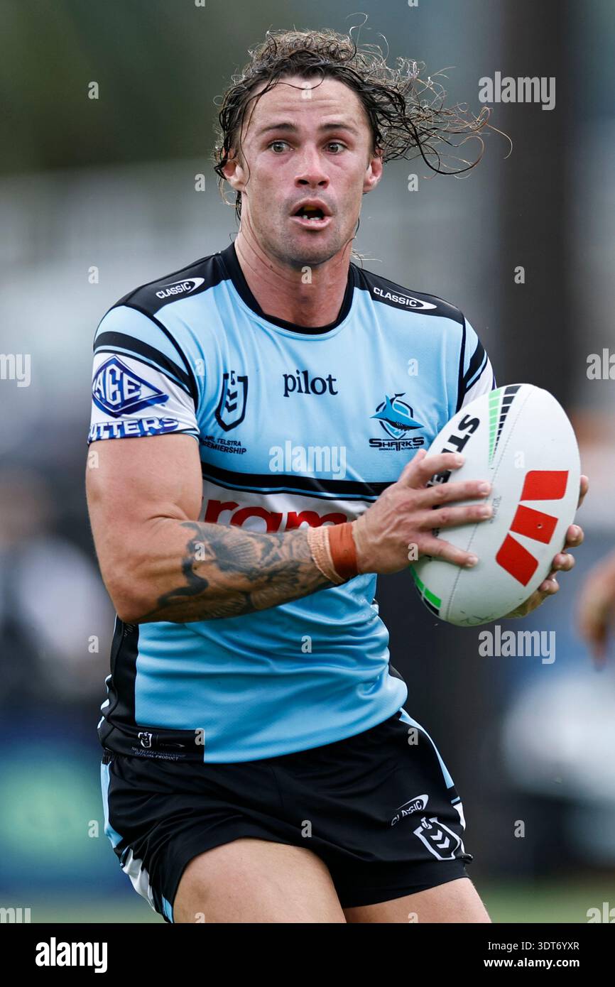 Nicholas Hynes of the sharks runs with the ball during the NRL Pre ...