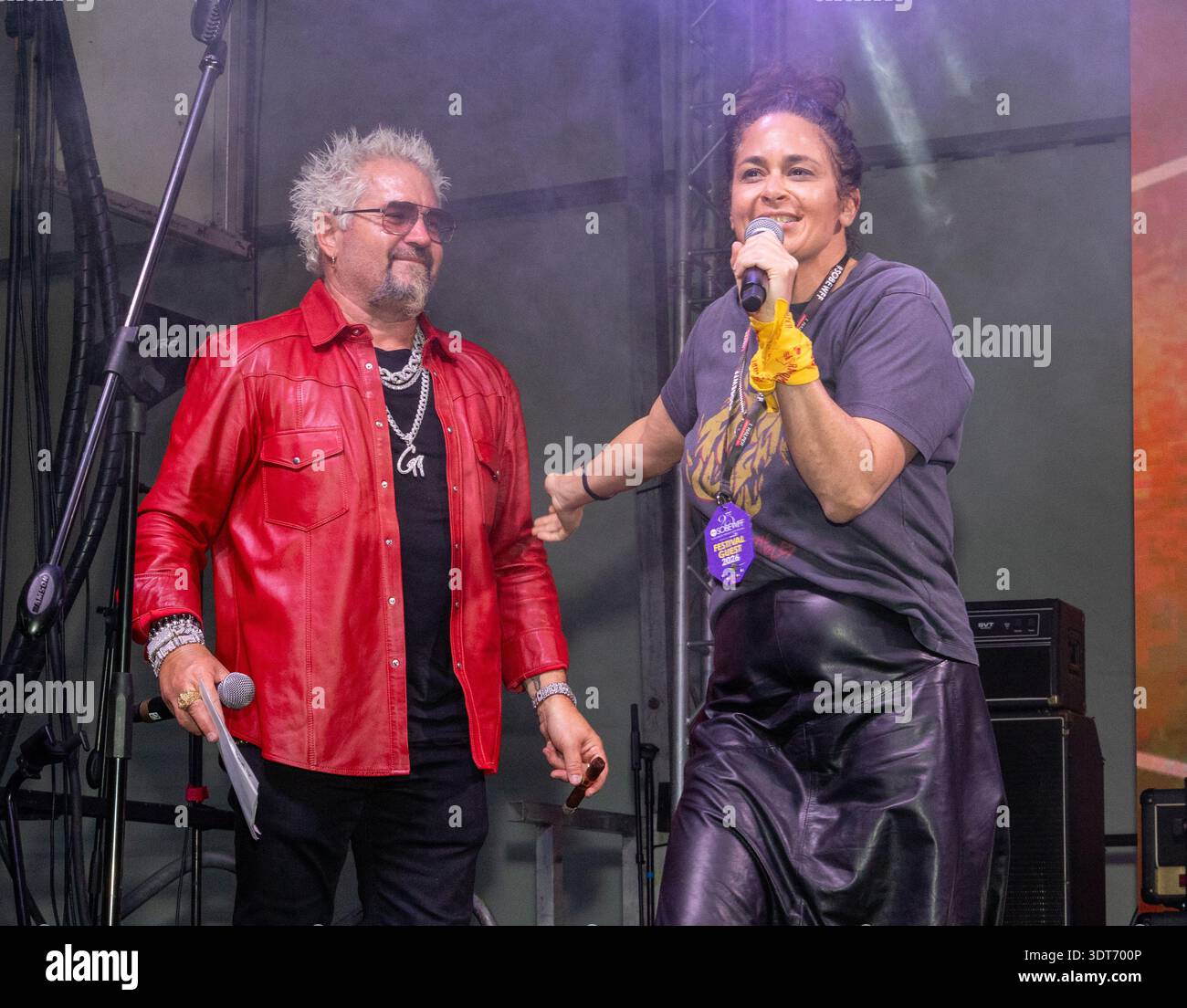 MIAMI BEACH, FL - FEB 20: Guy Fieri and chef Antonia Lofaso are seen ...