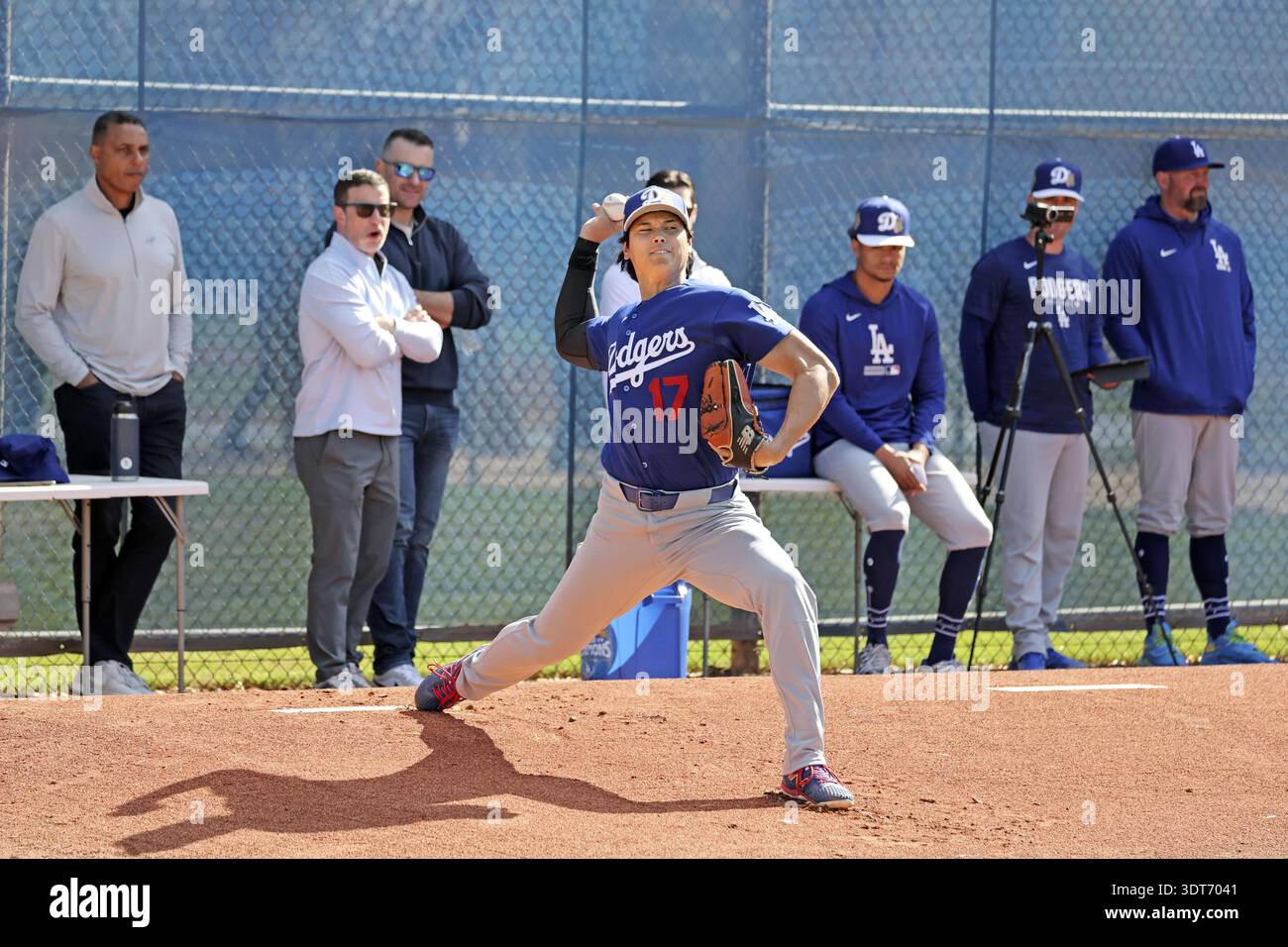 Los Angeles Dodgers two-way player Shohei Ohtani pitches a bullpen ...