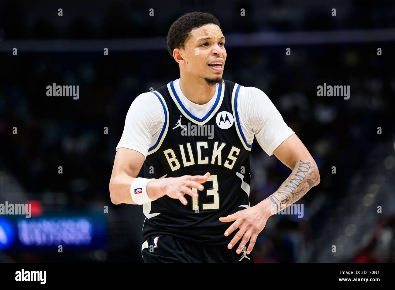 Milwaukee Bucks Ryan Rollins (13) reacting after a play call in the ...