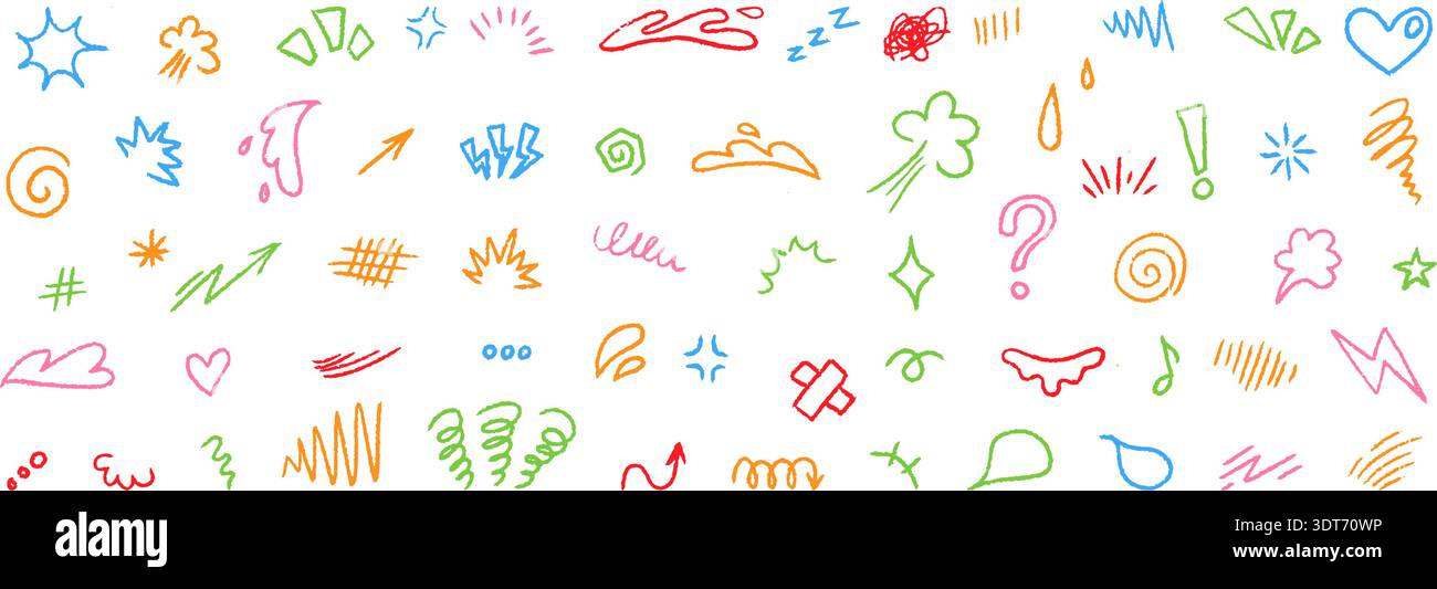 Anime emotion effect doodle set with sketch lines, arrows, expressive ...