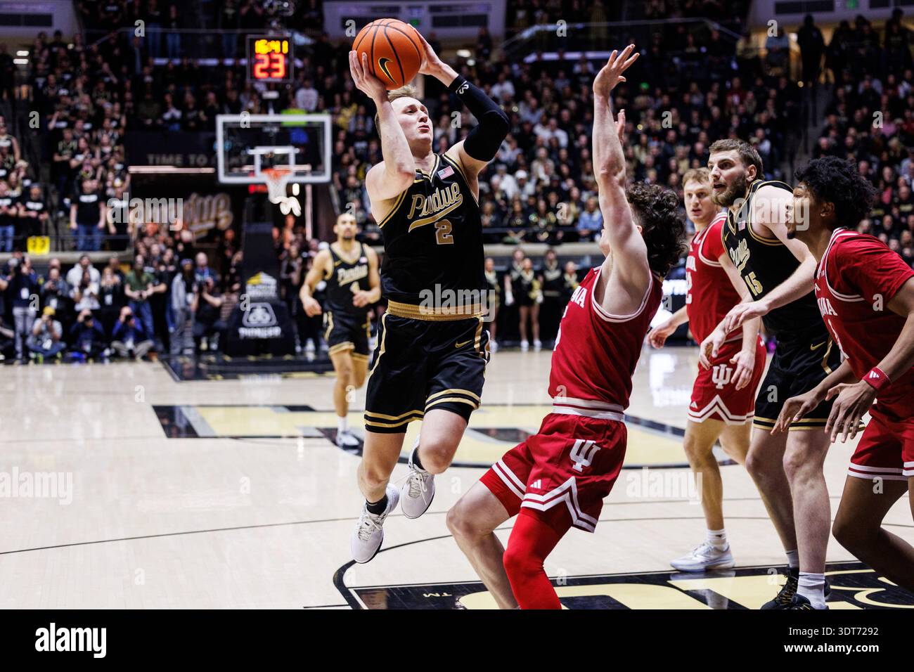 February 20, 2026: Purdue guard Fletcher Loyer (2) shoots the ball as ...